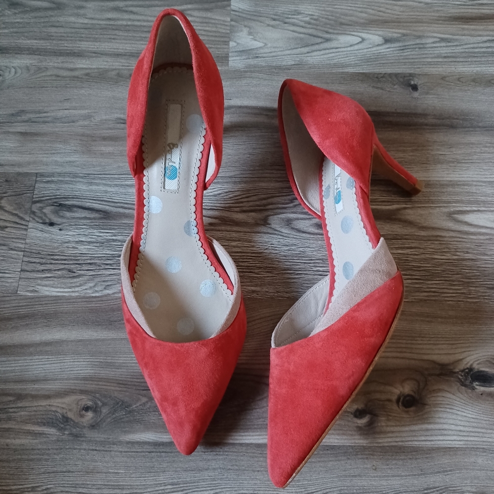 Boden Red Suede Pointy D'orsay Pumps Heels Sz 37.5 (U… - Gem